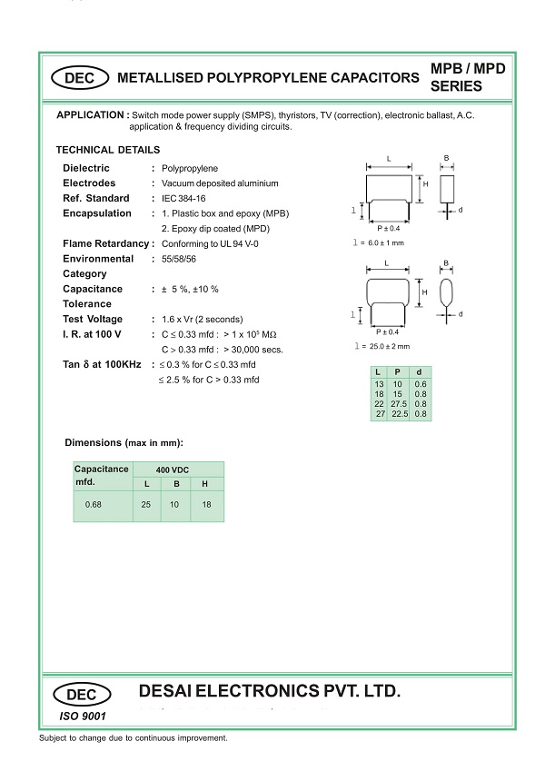 DEC, MPB-X2 (15) 0.1/10/305Vac, 0.1/305Vac 15mm, Datasheet, 500Pcs