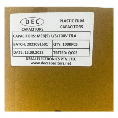 105J 100V, 1.0Mfd 100V, 1000Nj 100v, 5mm Box Capacitor, Desai Electronics,